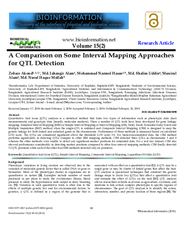 Pdf A Comparison On Some Interval Mapping Approaches For Qtl Detection Shalim Uddin