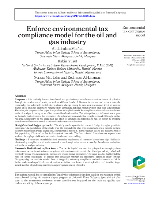 (PDF) Enforce environmental tax compliance model for the oil and gas ...