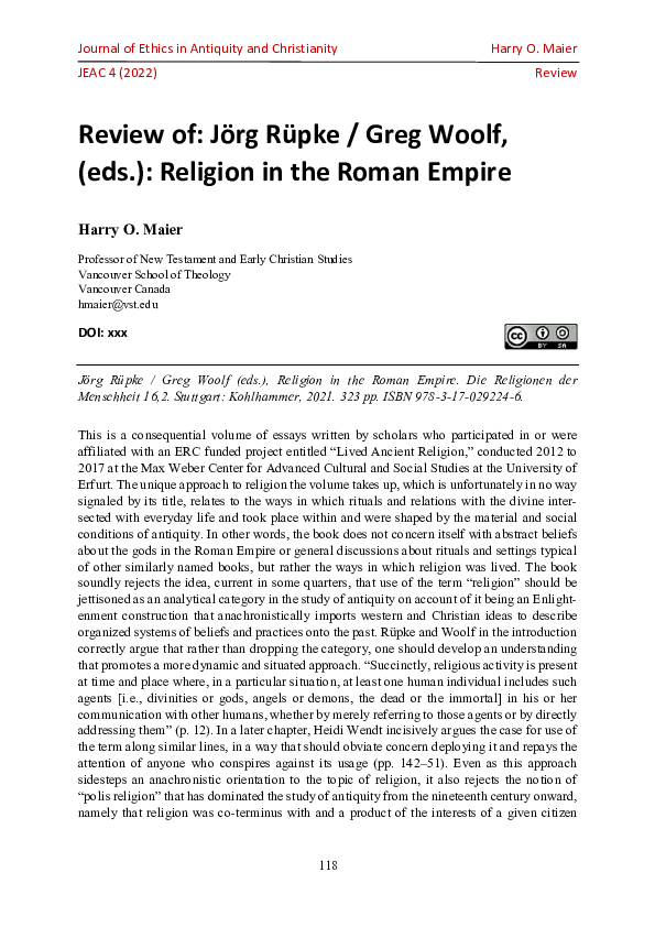 (PDF) Review of Jörg Rüpke and Greg Woolf, eds, Religion in the Roman ...