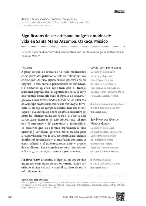 (PDF) Significados de ser artesano indígena: modos de vida en Santa ...