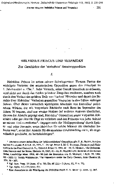 (PDF) Helvidius Priscus und Vespasian. Zur Geschichte der »stoischen ...