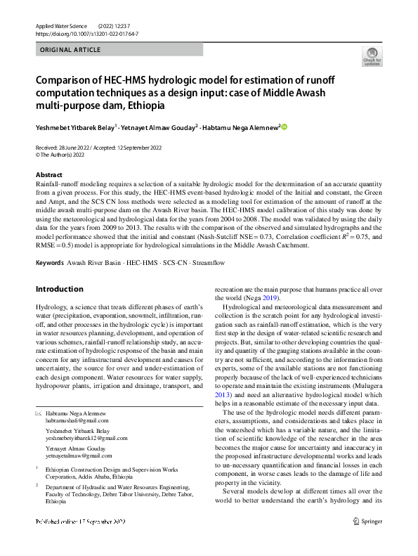 Pdf Comparison Of Hec Hms Hydrologic Model For Estimation Of Runoff Computation Techniques As