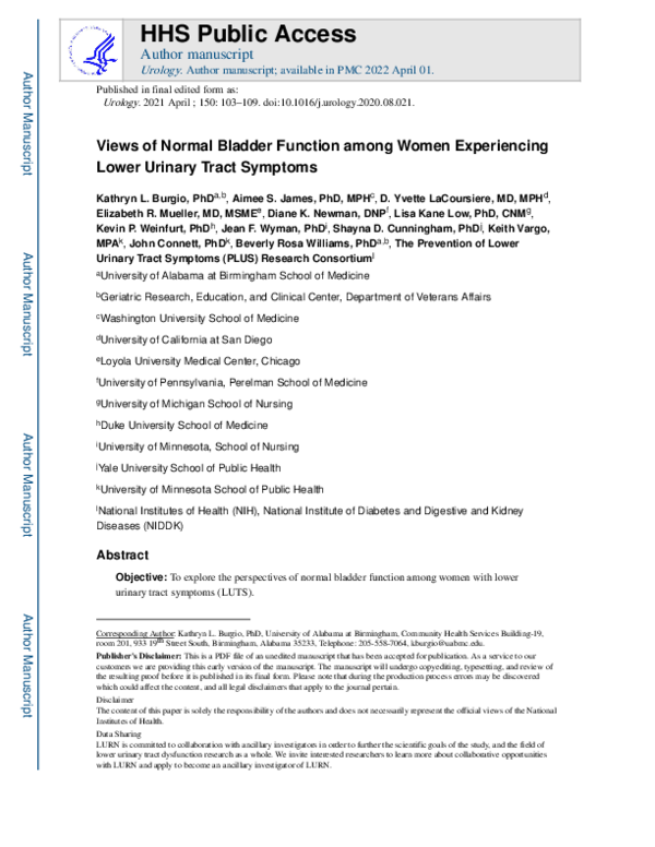 (PDF) Views of Normal Bladder Function Among Women Experiencing Lower ...