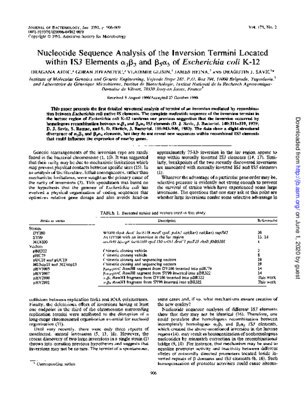 (PDF) Nucleotide sequence analysis of the inversion termini located within IS3 elements alpha 3 ...