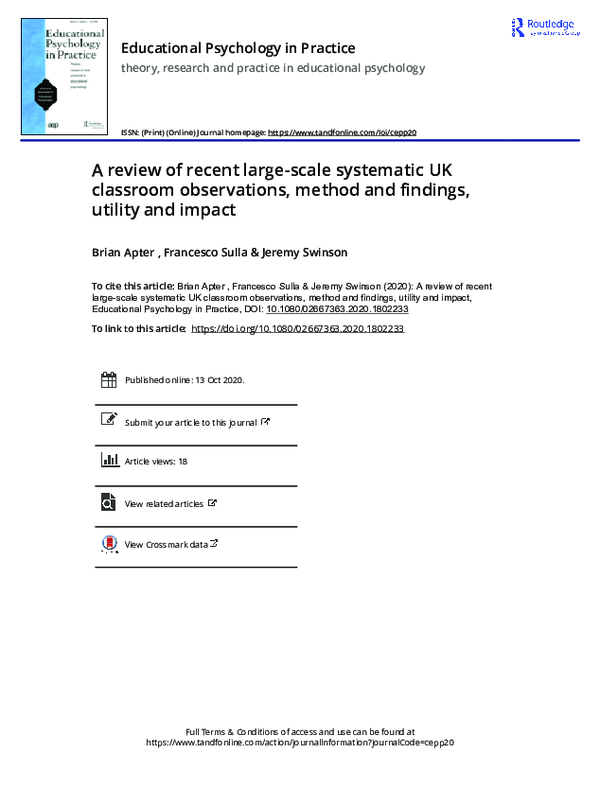 Pdf A Review Of Recent Large Scale Systematic Uk Classroom Observations Method And Findings