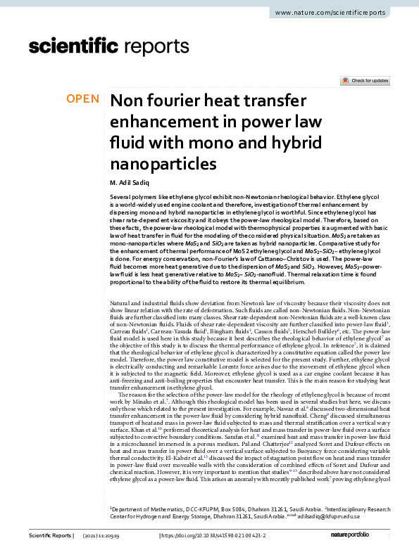 (PDF) Non fourier heat transfer enhancement in power law fluid with mono and hybrid nanoparticles