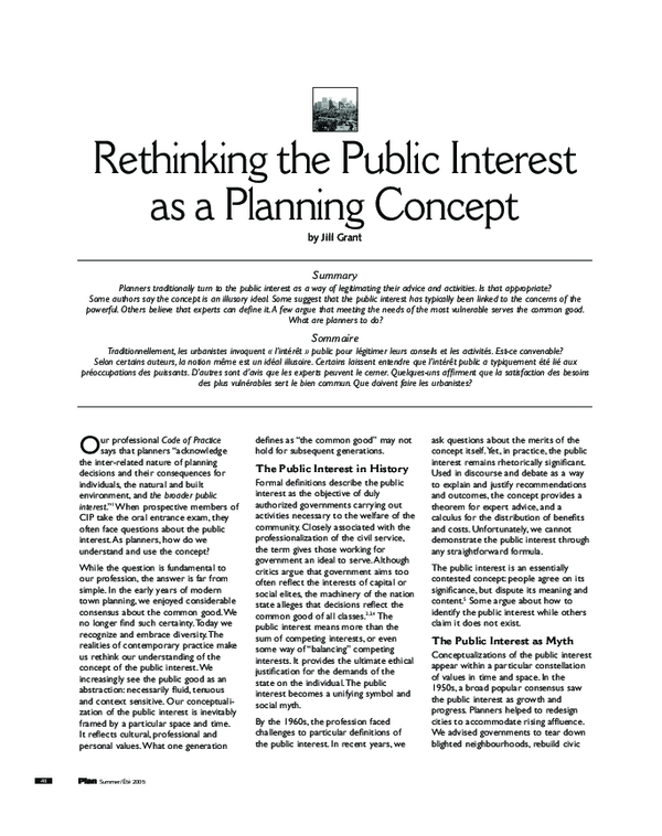 (PDF) Rethinking the public interest as a planning concept