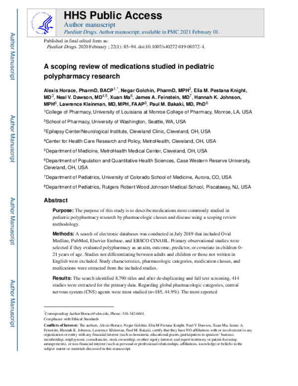 (PDF) A Scoping Review of Medications Studied in Pediatric Polypharmacy ...