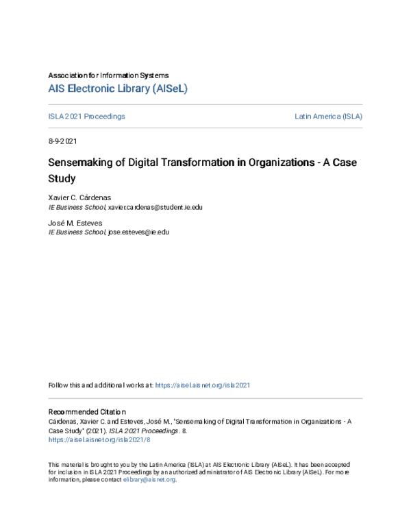 (PDF) Sensemaking of Digital Transformation in Organizations - A Case Study