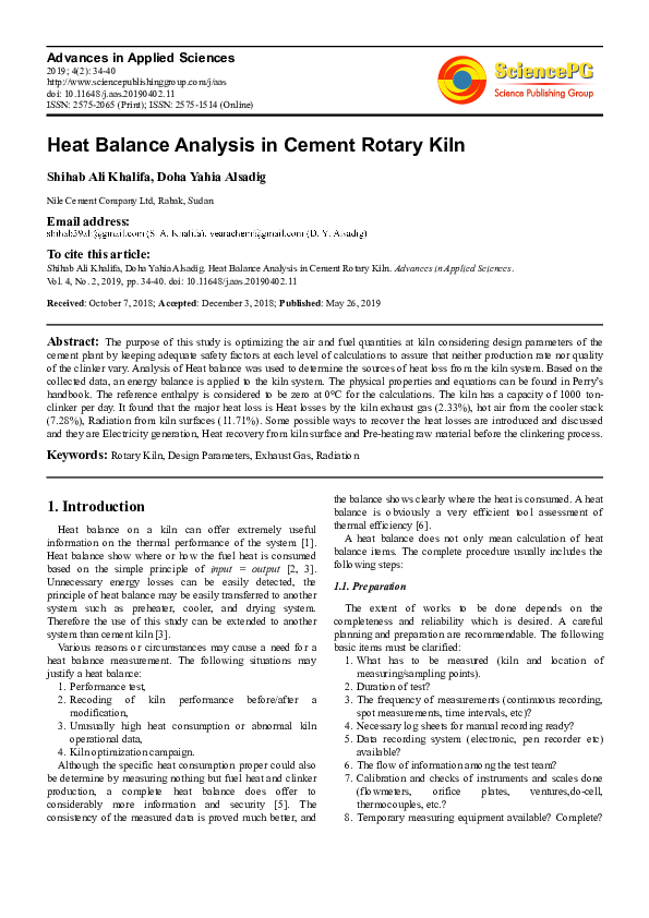 (PDF) Heat Balance Analysis in Cement Rotary Kiln
