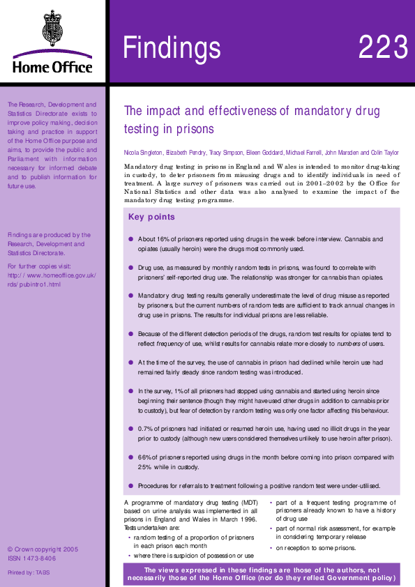 (PDF) Findings 223 The impact and effectiveness of mandatory dru g ...