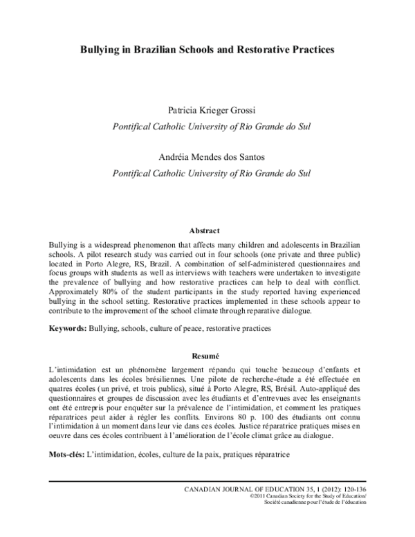 (PDF) Bullying in Brazilian Schools and Restorative Practices