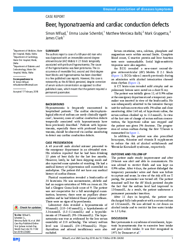 (PDF) Beer, hyponatraemia and cardiac conduction defects | simon mifsud ...