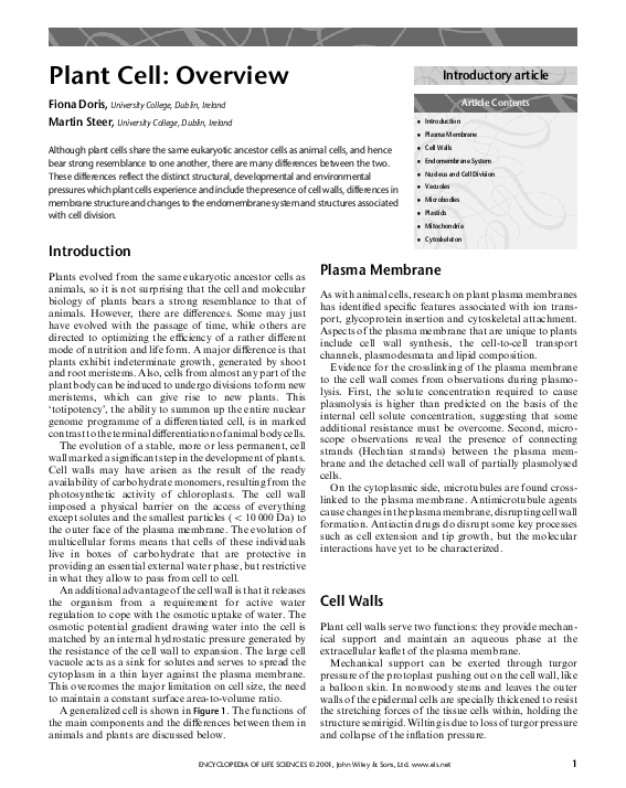(PDF) Plant Cell: Overview