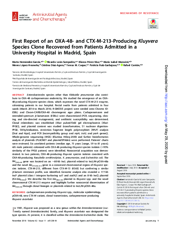 (PDF) First Report of an OXA-48- and CTX-M-213-Producing Kluyvera ...