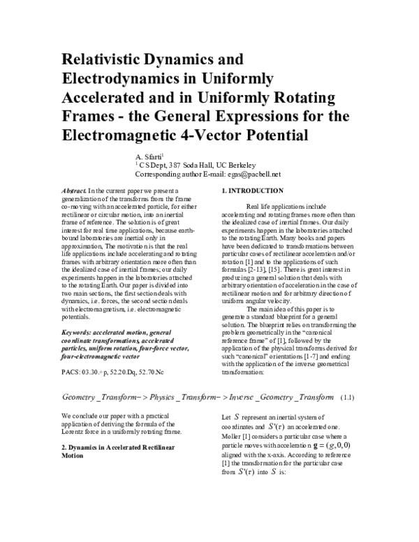 (PDF) Relativistic Dynamics and Electrodynamics in Uniformly ...