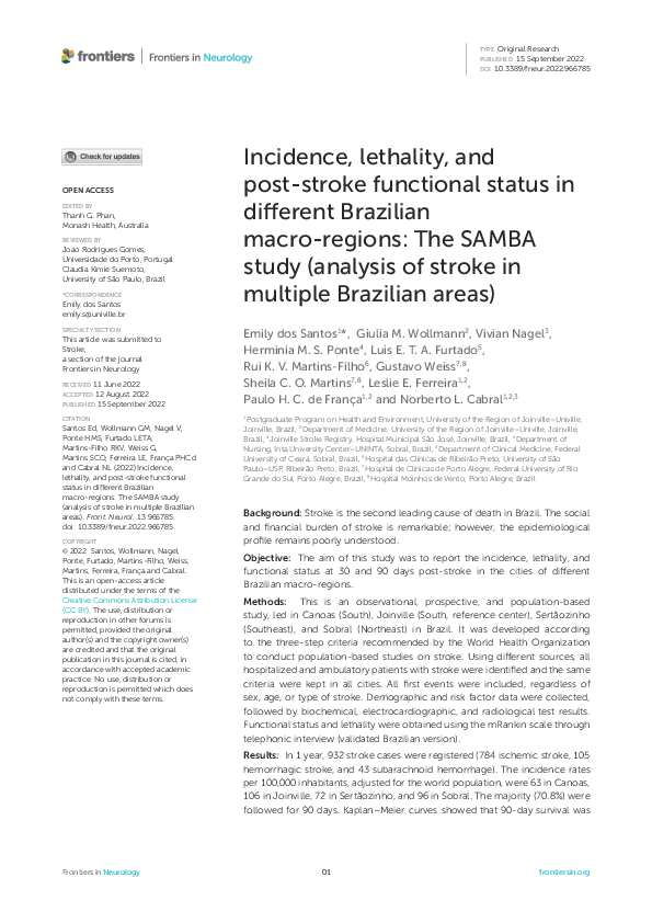 (PDF) Incidence, lethality, and post-stroke functional status in ...
