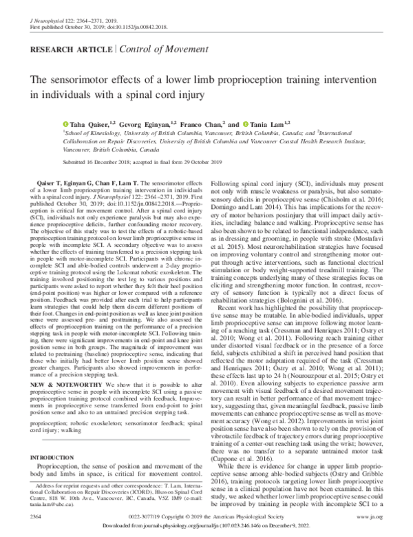 (PDF) The sensorimotor effects of a lower limb proprioception training intervention in ...