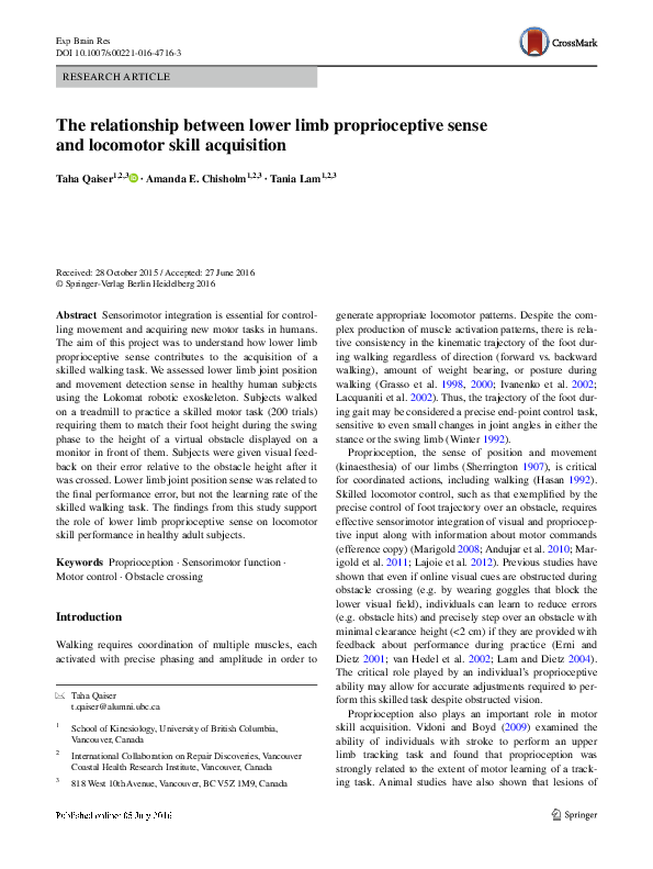 (PDF) The relationship between lower limb proprioceptive sense and ...
