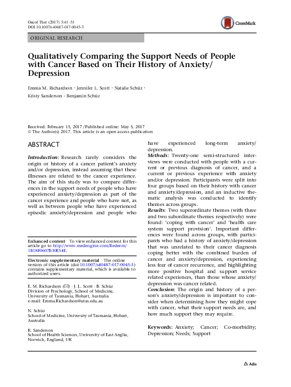 (PDF) Qualitatively Comparing the Support Needs of People with Cancer ...