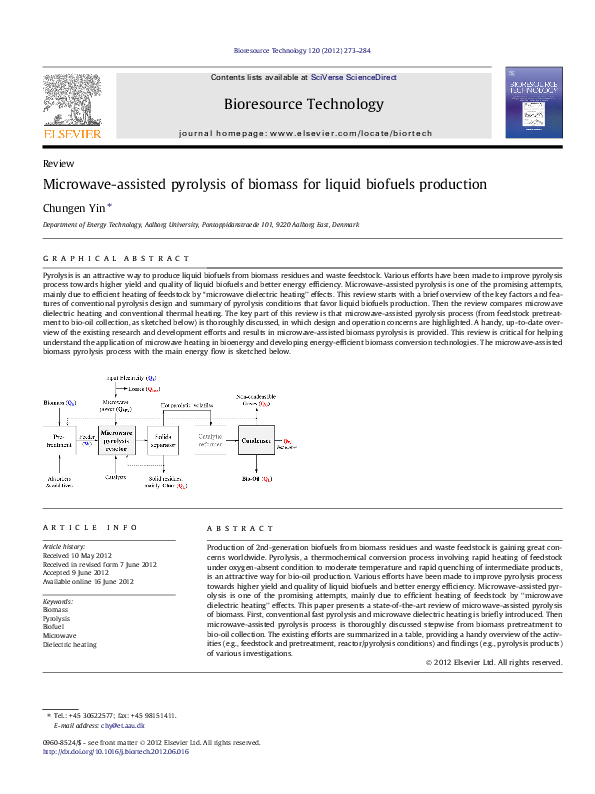 (PDF) Microwave-assisted pyrolysis of biomass for liquid biofuels production