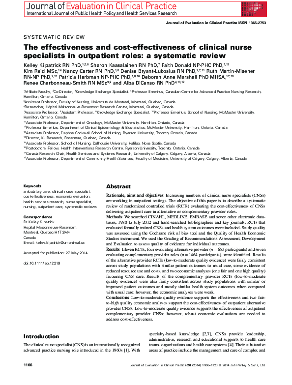 (PDF) The effectiveness and cost-effectiveness of clinical nurse ...