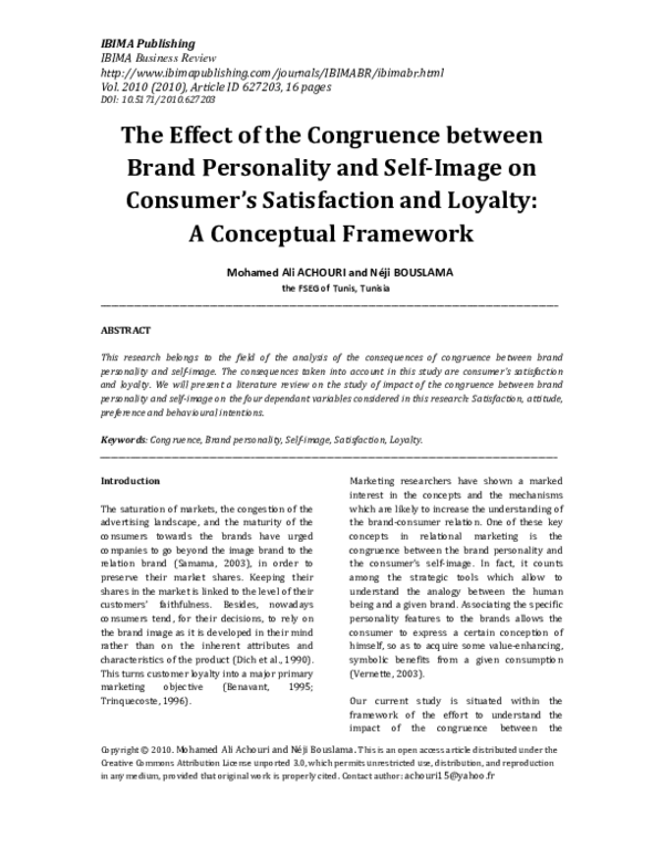 (PDF) The Effect of the Congruence between Brand Personality and Self ...