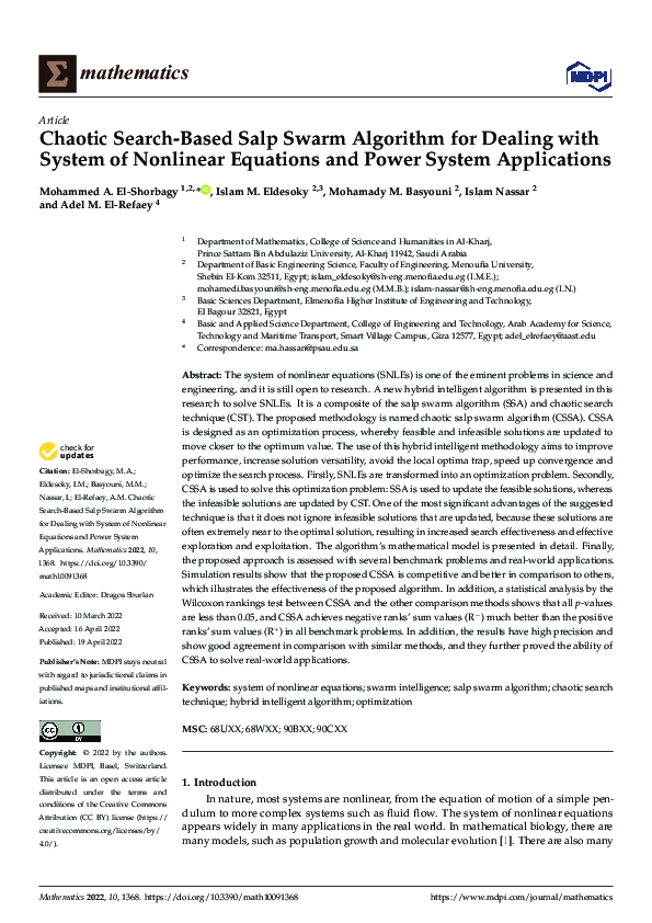 (PDF) Chaotic Search-Based Salp Swarm Algorithm for Dealing with System of Nonlinear Equations ...