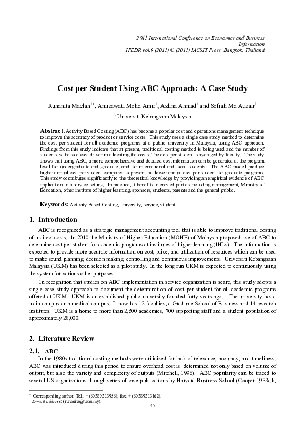 (PDF) Cost per Student Using ABC Approach: A Case Study