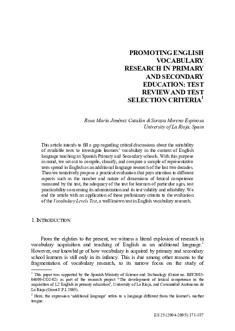 (PDF) Promoting English vocabulary research in primary and secondary ...