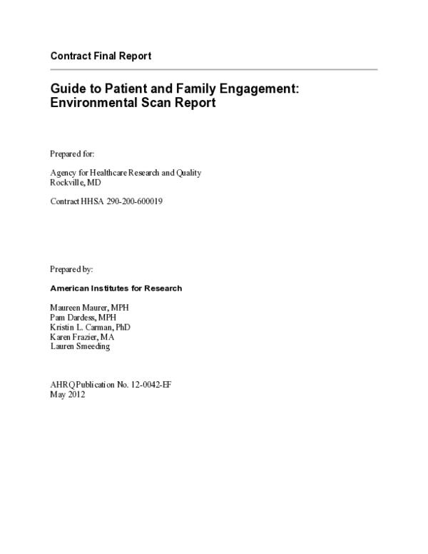 (PDF) Contract Final Report Guide to Patient and Family Engagement ...