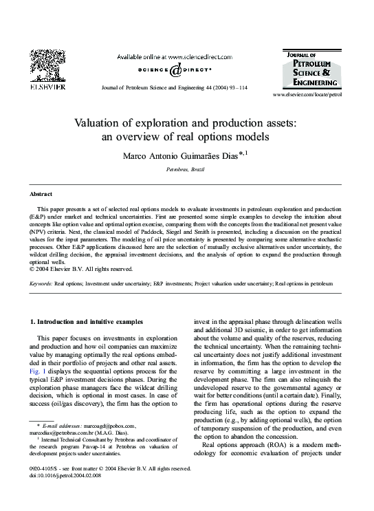 (PDF) Valuation of exploration and production assets: an overview of ...