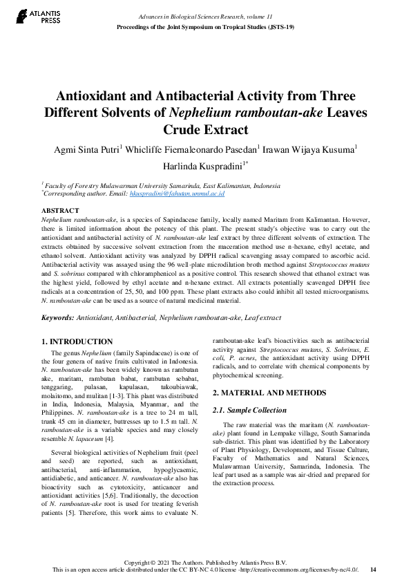 (PDF) Antioxidant and Antibacterial Activity from Three Different Solvents of Nephelium ...