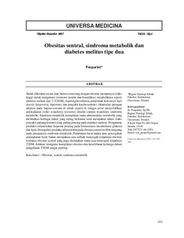 (PDF) Obesitas sentral, sindroma metabolik dan diabetes melitus tipe dua