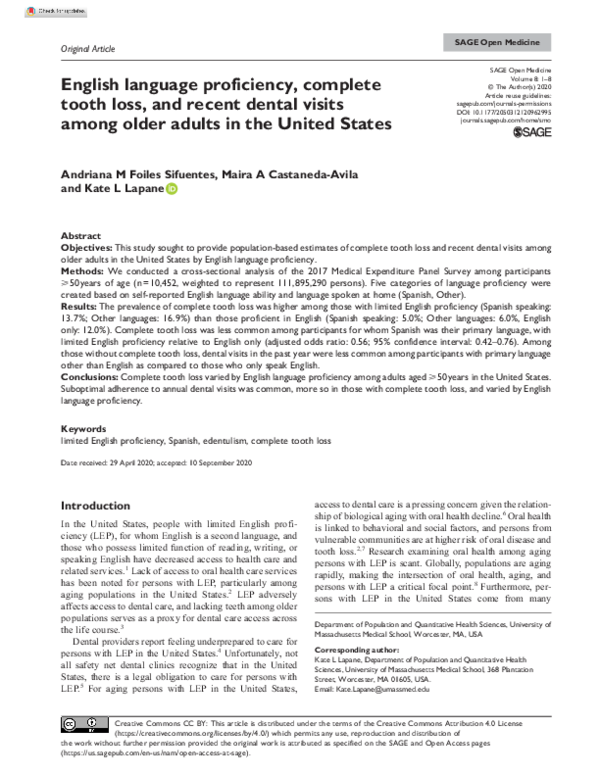 (PDF) English language proficiency, complete tooth loss, and recent ...