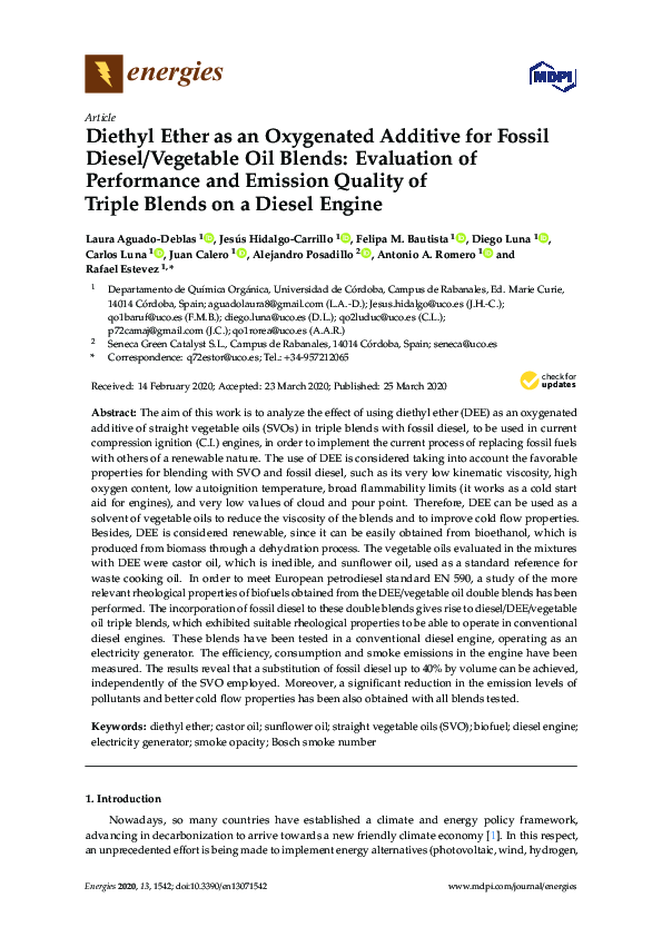 (PDF) Diethyl Ether as an Oxygenated Additive for Fossil Diesel ...