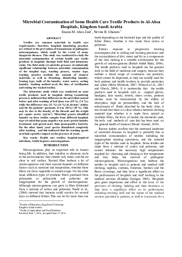 (PDF) Microbial Contamination of Some Health Care Textile Products in ...