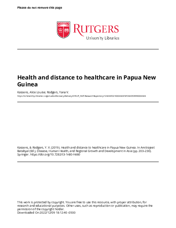 (PDF) Health and Distance to Healthcare in Papua New Guinea
