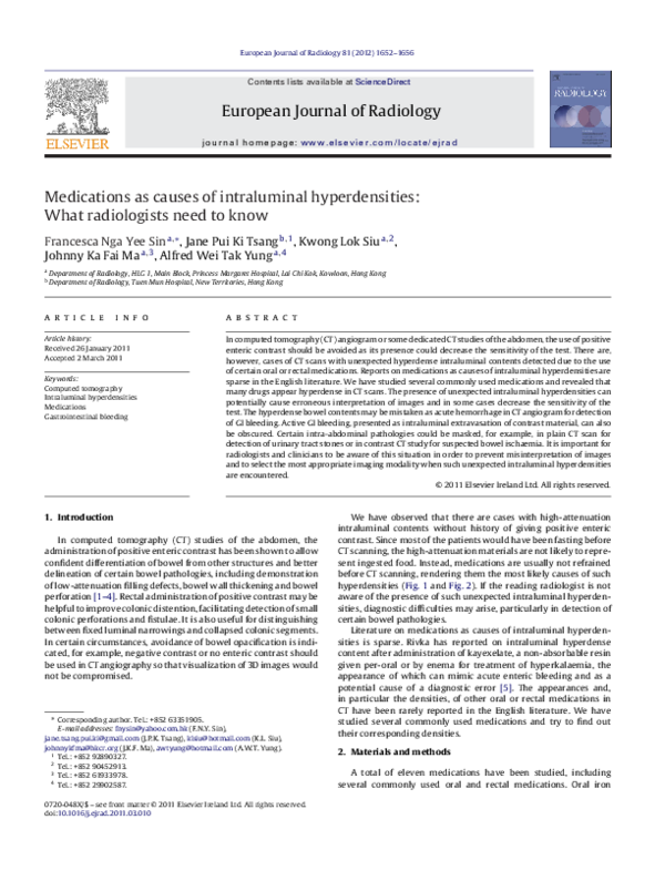 (PDF) Medications as causes of intraluminal hyperdensities: What ...