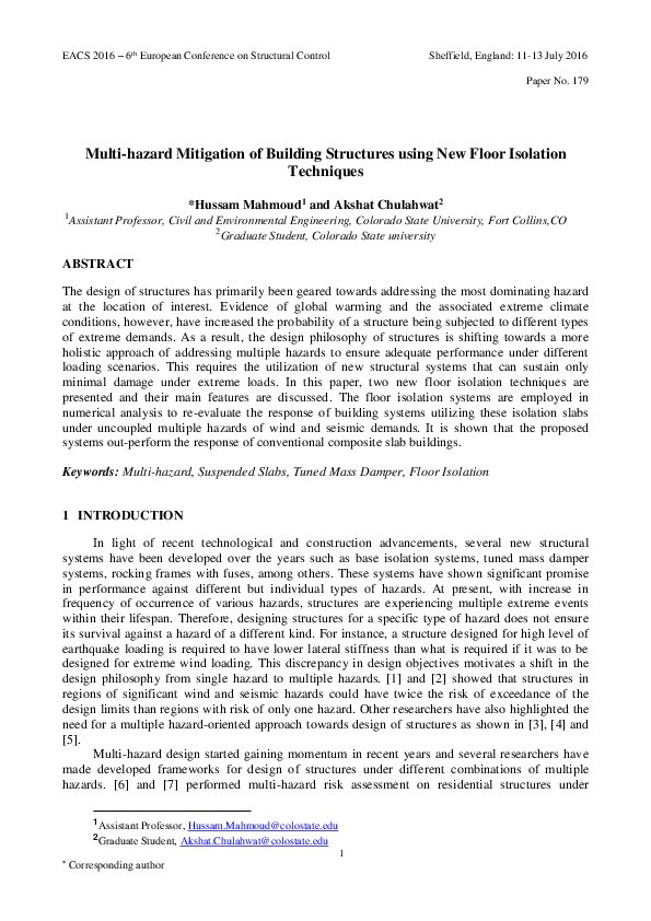 (PDF) EACS 2016 paper - Multi-hazard Mitigation of Building Structures ...