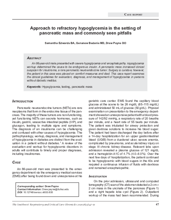 (PDF) Approach to refractory hypoglycemia in the setting of pancreatic ...