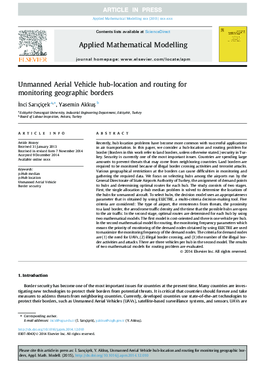 (PDF) Unmanned Aerial Vehicle hub-location and routing for monitoring geographic borders