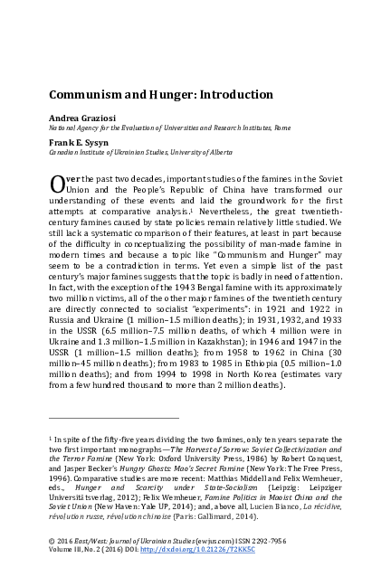 (PDF) Communism and Hunger: Introduction