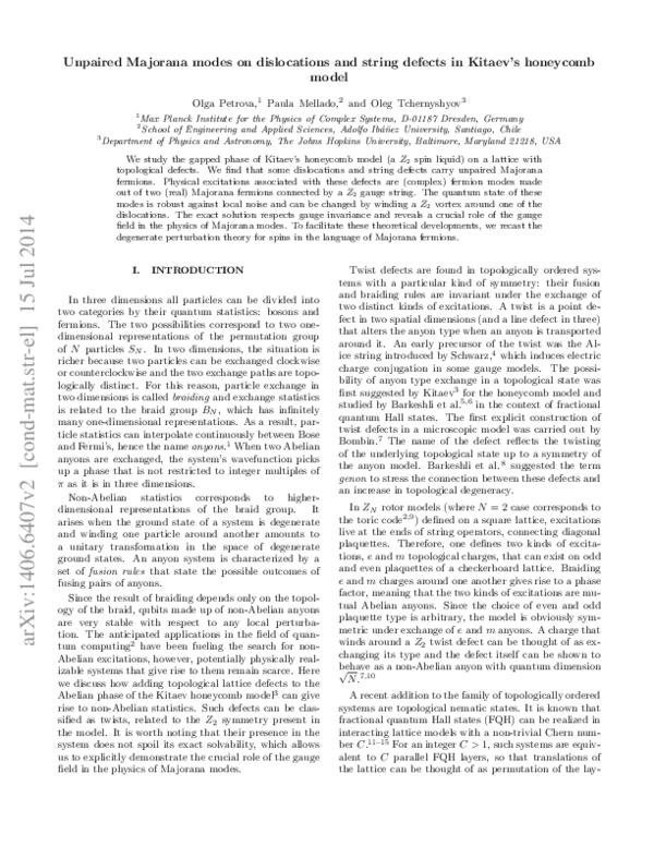 Pdf Unpaired Majorana Modes On Dislocations And String Defects In Kitaevs Honeycomb Model