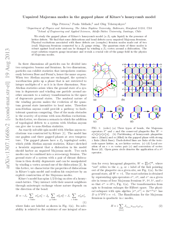 (PDF) Unpaired Majorana modes in the gapped phase of Kitaev's honeycomb model