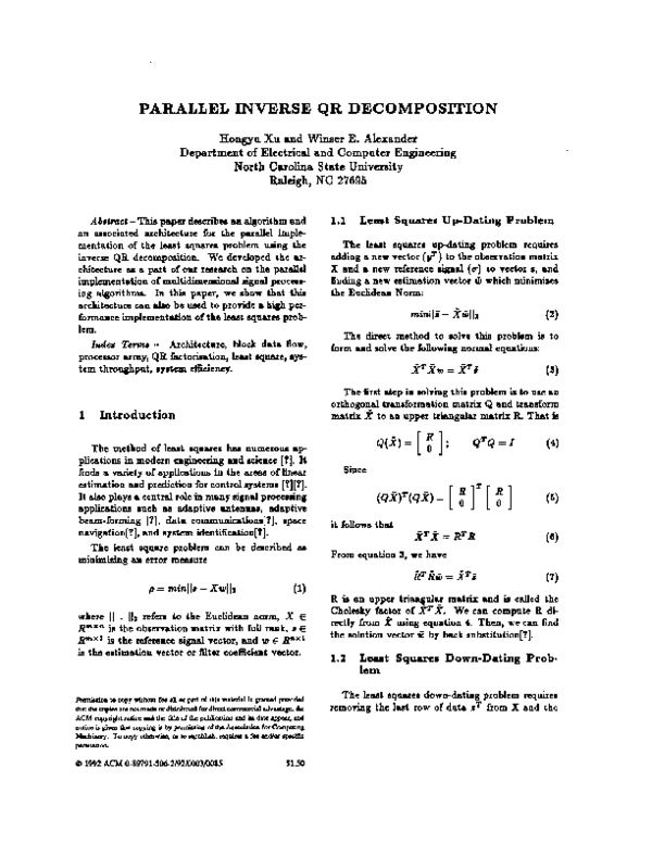 (PDF) Parallel inverse QR decomposition