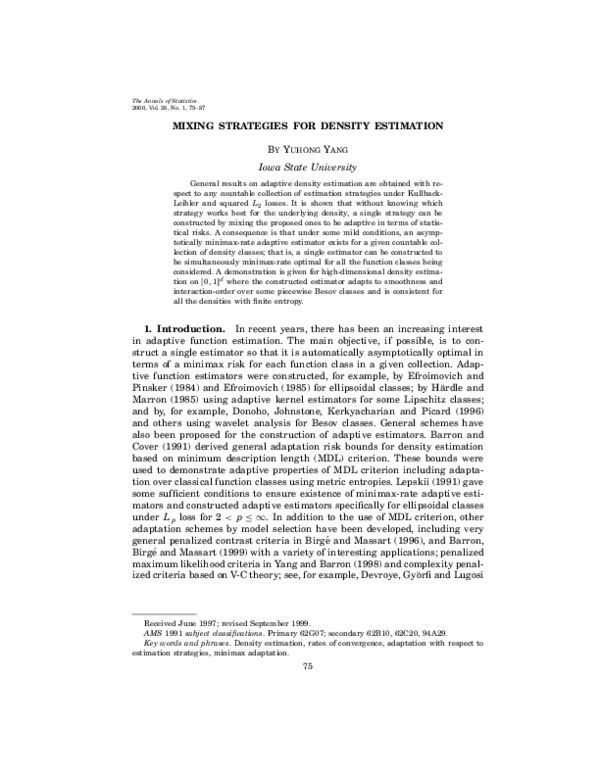 (PDF) Mixing strategies for density estimation