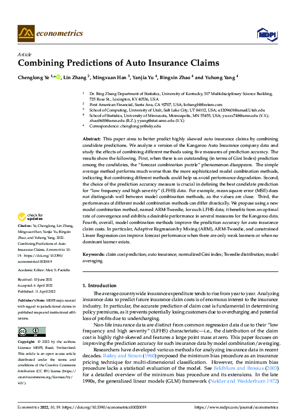 (PDF) Combining Predictions of Auto Insurance Claims