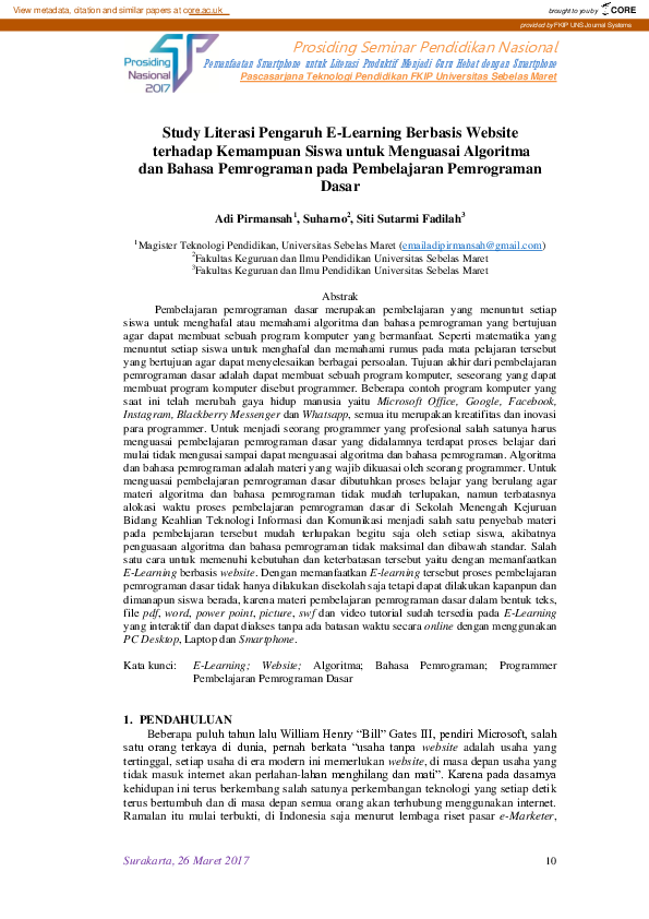 (PDF) Study Literasi Pengaruh E-Learning Berbasis Website terhadap Kemampuan Siswa untuk ...