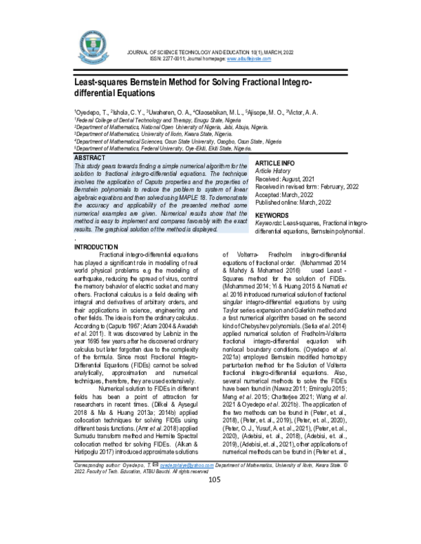 (PDF) Least-squares Bernstein Method for Solving Fractional Integrodifferential Equations